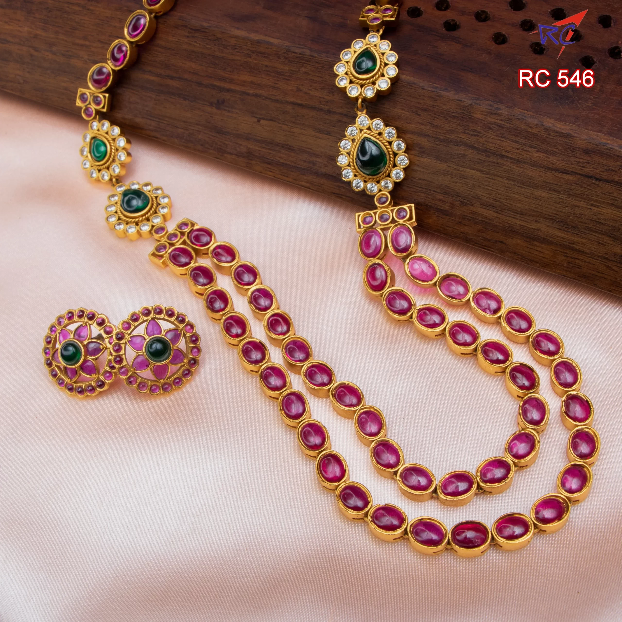 Mat finish double line Oval shape kemp stone Haram set | RC Akshaya